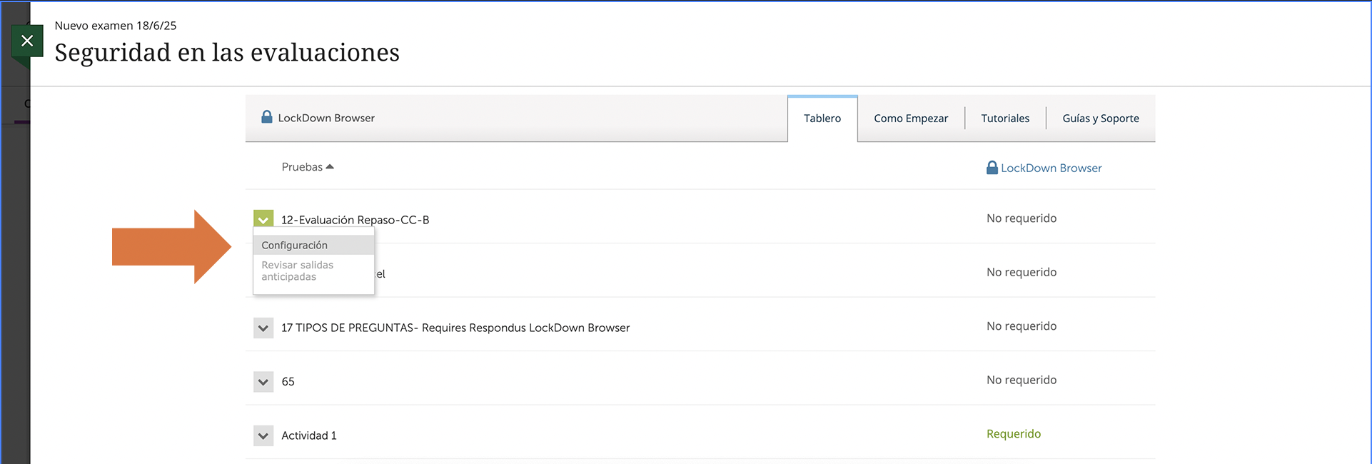 Checklist: Configuración del examen - Ayuda de Blackboard