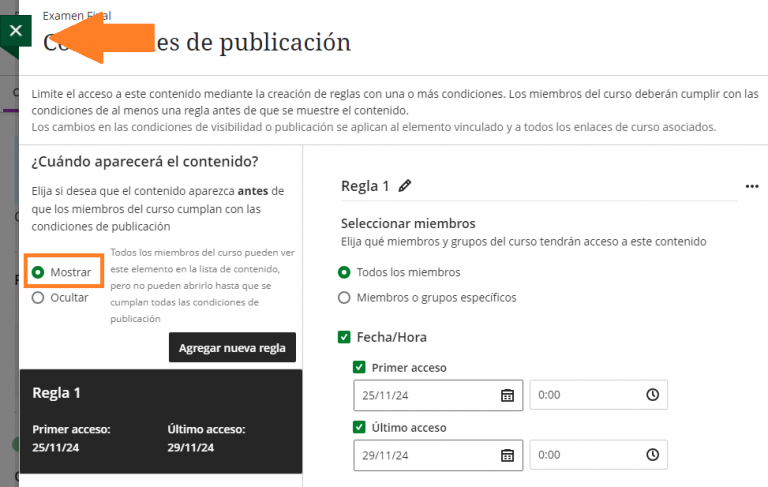 Checklist: Configuración del examen - Ayuda de Blackboard